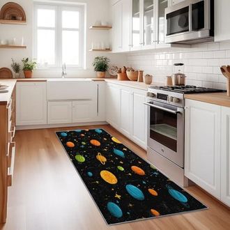 Generic Tapis de Couloir Long 60 x 180 cm Tapis de Passage Antid&eacute;rapant Doux Microfibre - R&eacute;tro Univers Espace Plan&egrave;te Passage Couloir pour Buanderie Salon Cu
