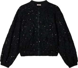 Oltre Femme, Vestes, Noir, Taille: 42/44 FR Bomber avec tulle et sequins