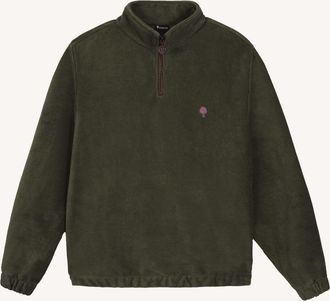 Faguo Sweat zipp&eacute; vert olive fonc&eacute; coton et tencel - AMBOISE