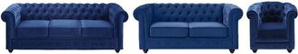 Vente-Unique Vente-Unique - Canap&eacute; Chesterfield 3 places en velours bleu roi - Dossier capitonn&eacute; - Charge maximale 360 kg - Livr&eacute; mont&eacute;