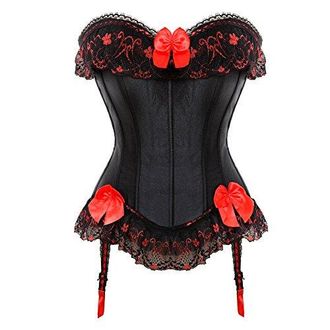 Grebrafan Corset Femme Gothique Bustier Noire Satin Classiques EU(38-40) XL