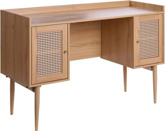 Beliani Bureau Moderne en MDF &agrave; 2 Portes Fa&ccedil;ades en Rotin PE Pieds en M&eacute;tal Marron Clair Ratana