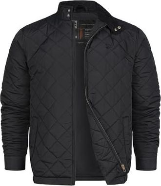 Indicode Veste matelass&eacute;e INDoro pour homme avec col en velours c&ocirc;tel&eacute; et surpiq&ucirc;re en losanges - Doudoune pour homme, Noir, L