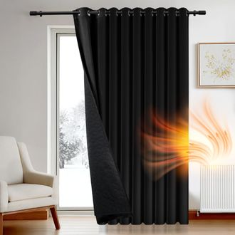 Deconovo Thermovorhang K&auml;lteschutz, Gardinen mit &Ouml;sen gegen K&auml;lte, W&auml;rmeisolierend Vorhang Verdunkelung Wohnzimmer, 245x300cm(H&ouml;hexBreite), Schwarz, 1 St&uuml;ck