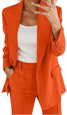 Generic Costume 2 pi&egrave;ces pour femme - Blazer d&eacute;contract&eacute; &agrave; manches longues - Pantalon large - Tenue de bureau avec poches - Ensemble d&eacute;t&eacute; assorti, Orange, XXL