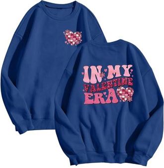 Generic 2026 - Sweat-shirt d&eacute;contract&eacute; &agrave; col rond et manches longues pour femme - Pour la Saint-Valentin, bleu, M