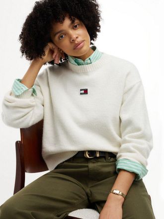 Tommy Jeans Rundhalspullover TJW FLUFFY BADGE SWEATER EXT Materialmix