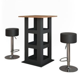 Vicco Bartisch-Set Repose, Goldkraft Eiche/Anthrazit, 65 x 65 cm mit 2 Barhockern