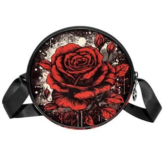 Generic Sac &agrave; bandouli&egrave;re Circle pour femme, petit sac &agrave; bandouli&egrave;re rouge et noir avec fermeture &eacute;clair, bretelles r&eacute;glables, sac &agrave; main rond d&eacute;contract&eacute; pou