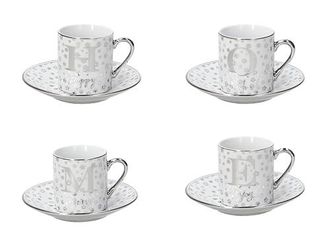 Tognana Home, Ensemble de 4 tasses à café avec soucoupe, porcelaine, gris