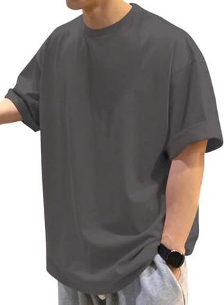 TOMWELL Oversize T-Shirt pour Homme Manche Courte à col Rond Été Hauts Manches Courtes Basique Couleur Solide Sweatshirt Top Basic Tee Shirt Col Rond Vintage 