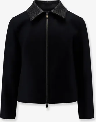 Bottega Veneta Wool jacket with leather collar with Intrecciato motif - BOTTEGA VENETA - gender_Man