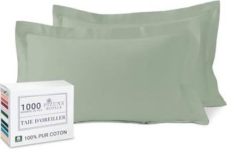 Pizuna Coton Set de 2 Taies doreiller 50x75 cm Sauge, 1000 Fils au Pouce, 100% Coton &agrave; Fibres Longues en Armure Satin Taies doreiller en Coton 50x75 avec Rab