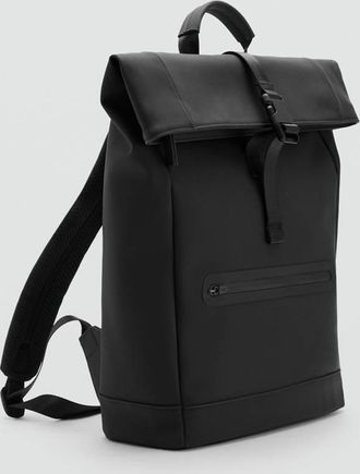 Mango Sac &agrave; dos enduit avec fermeture &agrave; rabat noir - Homme - Taille unique - MANGO MAN