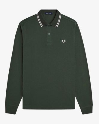 Fred Perry Langarm-Poloshirt aus Baumwoll-Piqu&eacute; mit Lorbeerkranz-Stickerei in