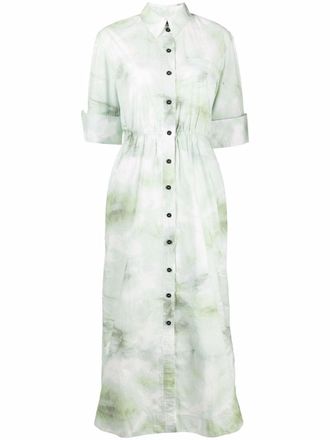 Ganni robe-chemise mi-longue &agrave; imprim&eacute; tie dye - Vert