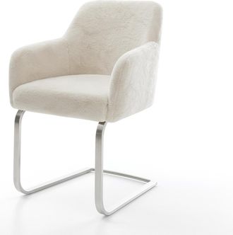 DELIFE Freischwinger Greg-Flex Pl&uuml;sch Creme-Wei&szlig; Freischwinger flach Edelstahl Taschenfederkern, Esszimmerst&uuml;hle