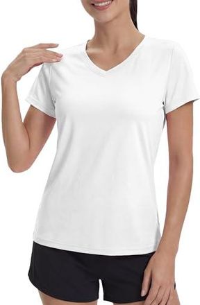 Magcomsen T-Shirts de Sport Femme col V T-Shirt UV UPF 50+ Manches Courtes T-Shirt l&eacute;ger Jogging Femme Stretch Yoga T-Shirts de Loisirs Outdoor Randonn&eacute;e Surf T