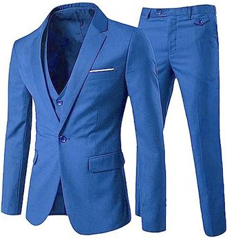 AlltheMen Costume Homme Formel 3 pièces Un Bouton à la Mode Slim fit Mariage Business Bleu 1 XL