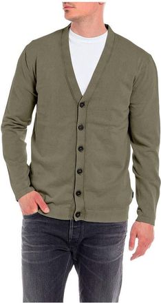 Replay Herren Strickjacke mit Knopfleiste, Green 946 (Gr&uuml;n), L