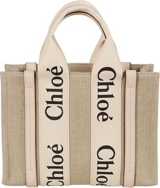 Chloé Femme, Sacs, Multicolore, Taille: ONE Size Sac cabas en toile de lin et cuir de veau brillant avec logo en lin