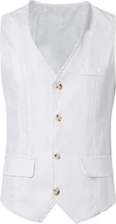 Generic Gilet en lin pour homme - Chemise en lin pour homme - Coupe d&eacute;contract&eacute;e - T-shirt en coton - Haut en coton - Chemises d&eacute;contract&eacute;es blanches - Chemis