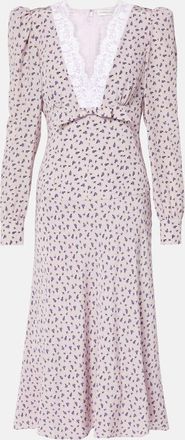 Alessandra Rich Bedrucktes Midikleid aus Seide mit Spitze