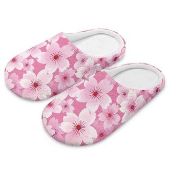 Coloranimal Pantoufles dint&eacute;rieur r&eacute;utilisables en coton pour femme - Pour chambre dinvit&eacute;s - Chaussures dint&eacute;rieur tendance &agrave; bout ferm&eacute;, Fleurs de cerisier rose