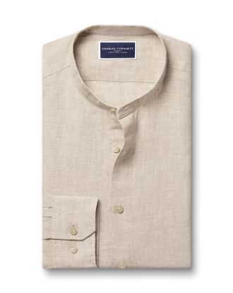 CHARLES TYRWHITT Kragenloses Reines Leinenhemd - Graubraun