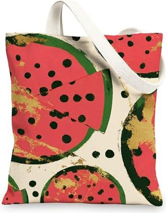 Generic Sacs fourre-tout artistiques en toile, motif pastèque coloré, sacs dépicerie réutilisables, modernes légers et lavables avec bandoulière Ca, pêche, 13