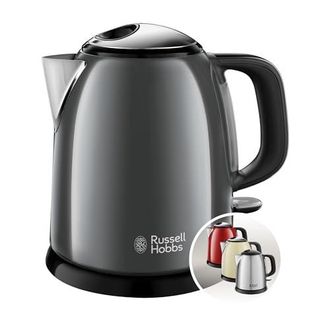 Russell Hobbs Bouilloire Electrique [Ultra Compacte] Colours Plus Gris (1L, Ebullition Rapide, Ecoulement parfait, Niveau dEau Visible, Filtre Anticalcaire, Economi