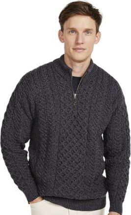 Aran Woollen Mills Pull Homme Aran en Laine Mérinos 1/2 Glissière (Charbon, XL)