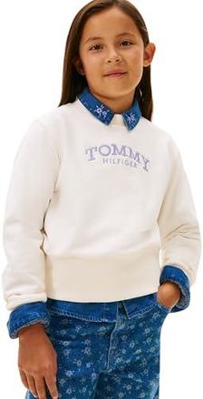 Tommy Hilfiger High Rib Hem Crew Neck Kg0kg08989 Sweat-Shirt &agrave; Enfiler, White (Ancient White), 12 Ans Fille