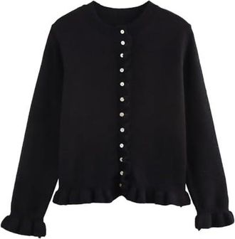 Generic Cardigan Femme &agrave; Boutons Volants, Manches Ballon Ouvert Devant Uni, Pull D&eacute;contract&eacute; pour Automne Hiver(Black,M)