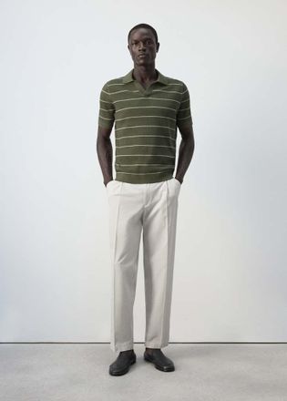 Mango Polo coton m&eacute;lang&eacute; maille c&ocirc;tel&eacute;e olive - Homme - XL - MANGO MAN