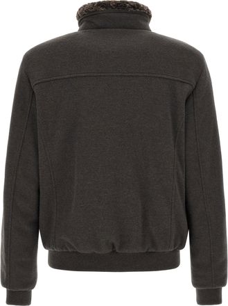 Moorer Wool-Cashmere Blend with Sheepskin Collar Jacket - Charcoal