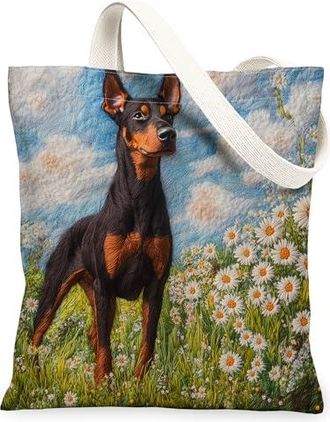 Generic Spring Doberman Sac fourre-tout en toile pour faire du shopping 33 x 38,1 cm, style tricot&eacute;, sac d&eacute;picerie r&eacute;utilisable pour femme, animal domestique,