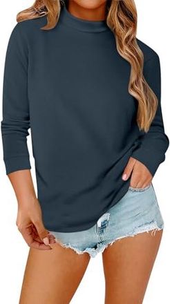 Generic Sous-v&ecirc;tement encolure montante pour femmes &agrave; manches longues, T-shirt basique, coupe ajust&eacute;e, hauts fins, pulls uni, longs, hauts de rue, sous-v&ecirc;teme