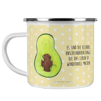 Mr. & Mrs. Panda Camping Emaille Tasse Avocado Kern - Geschenk, Kaffee Blechtasse, Camping Tassen Emaille, Veggie, Avocadokern, Outdoor Tasse