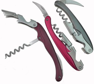 Laguiole 3 x Kellnermesser Korkenzieher mit Flaschen&ouml;ffner f&uuml;r Kronkorken und Folienschneider aus Edelstahl 3er-Set mit 3 Farben