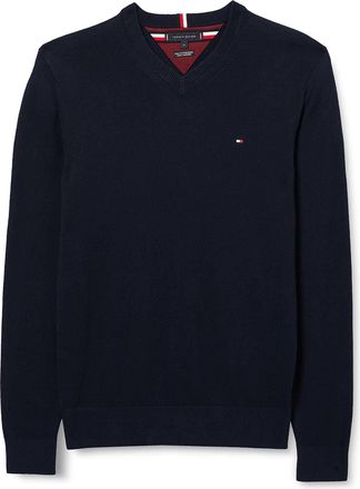 Tommy Hilfiger Herren Pullover Pima Org Ctn Cashmere V Neck mit V-Ausschnitt, Blau (Desert Sky), 3XL