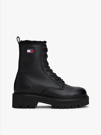 Tommy Hilfiger Bottes mi-mollet en cuir doubl&eacute;es crant&eacute;es