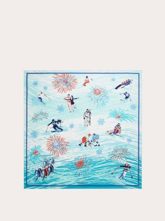 Ferragamo Damen Seidenschal mit Winter Alpine-Print Blau