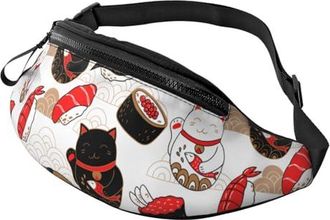 Generic Poisson Sushi Lucky Cat Sac &Agrave; Bandouli&egrave;re Unisexe Sac De Voyage R&eacute;glable Sacoche Ceinture Pour Jogging Festival Sorties 14X35Cm