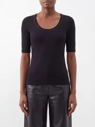 Fabiana Filippi Slim Fit Kurzarm-T-Shirt aus Baumwolle mit Rundhalsausschnitt
