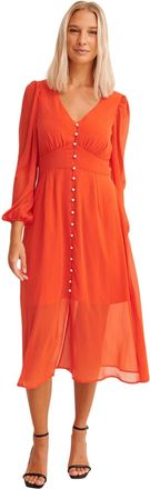 NA-KD Damen Button Front Slit Dress L&auml;ssiges Kleid, W&uuml;rziges Rot, 36
