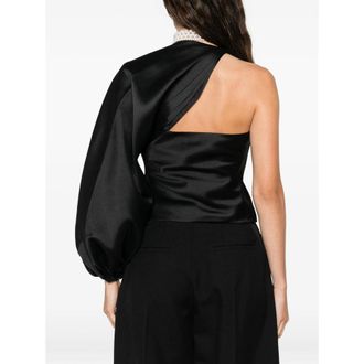 Self Portrait One-Shoulder Asymmetric Sleeve Blouse - Black