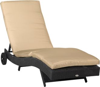 OUTSUNNY PE Rattan Garden Sunlounger, Sonnenliege mit Verstellbarer Rückenlehne und gepolstertem Kissen, 207x70x70cm, Beige