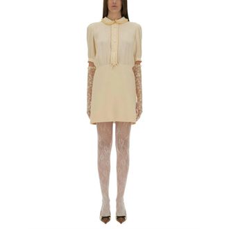 Valentino R&uuml;schenkragen Puff&auml;rmel Mini-Kleid - - Dresses - Damen - Beige - S