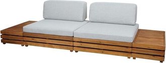 Hhg Garten-Garnitur HHG 094, Lounge-Set Sitzgruppe Lounge-Sessel Sofa, Spun Poly Akazie Holz mvg Polster hellgrau